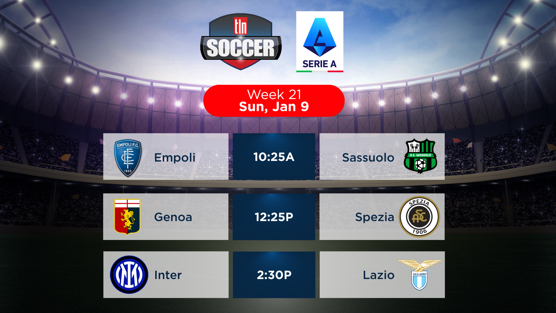 Serie A Italian League Soccer: Week 21 | TLN