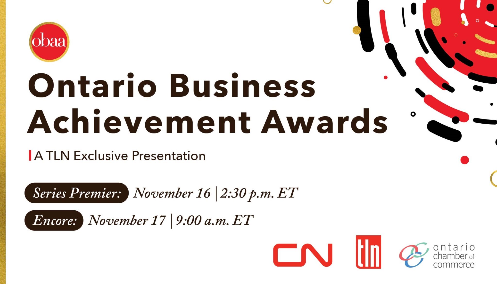 Ontario Business Achievement Awards | Nov 16 & 17 on TLN TV